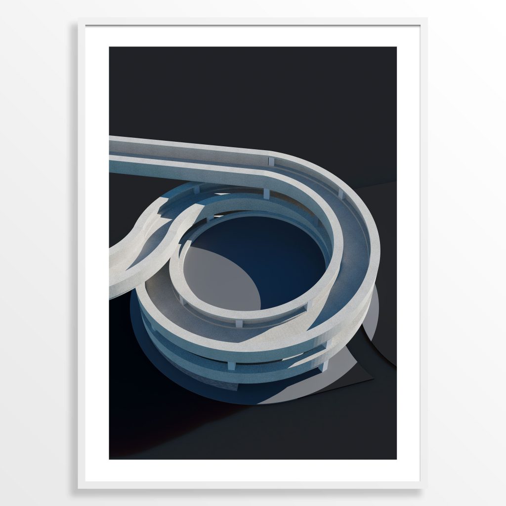 Art Print Abstract Brutalist Architecture Spiral Car Park Aerial View ...